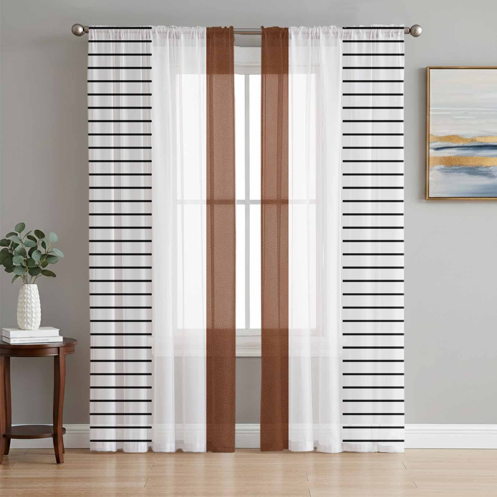 Contemporary Brown Sheer Curtains 72 Inch Length 2 Panels Set, Modern ...