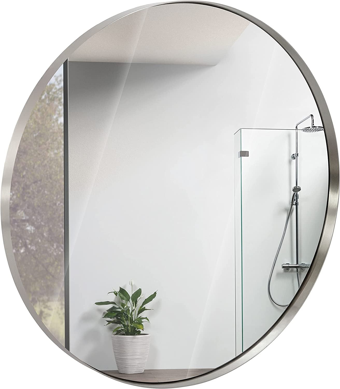 Contemporary Brushed Metal Black Wall Mirror | Glass Panel Black Framed ...