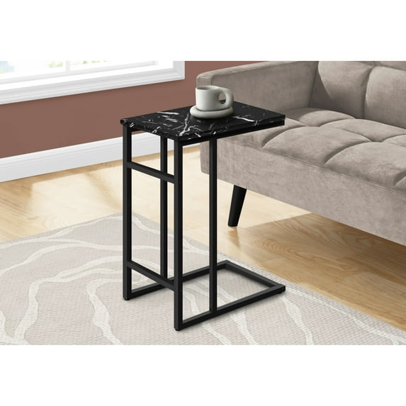 Contemporary C-Shaped Accent Table Black Marble Look Laminate & Black ...