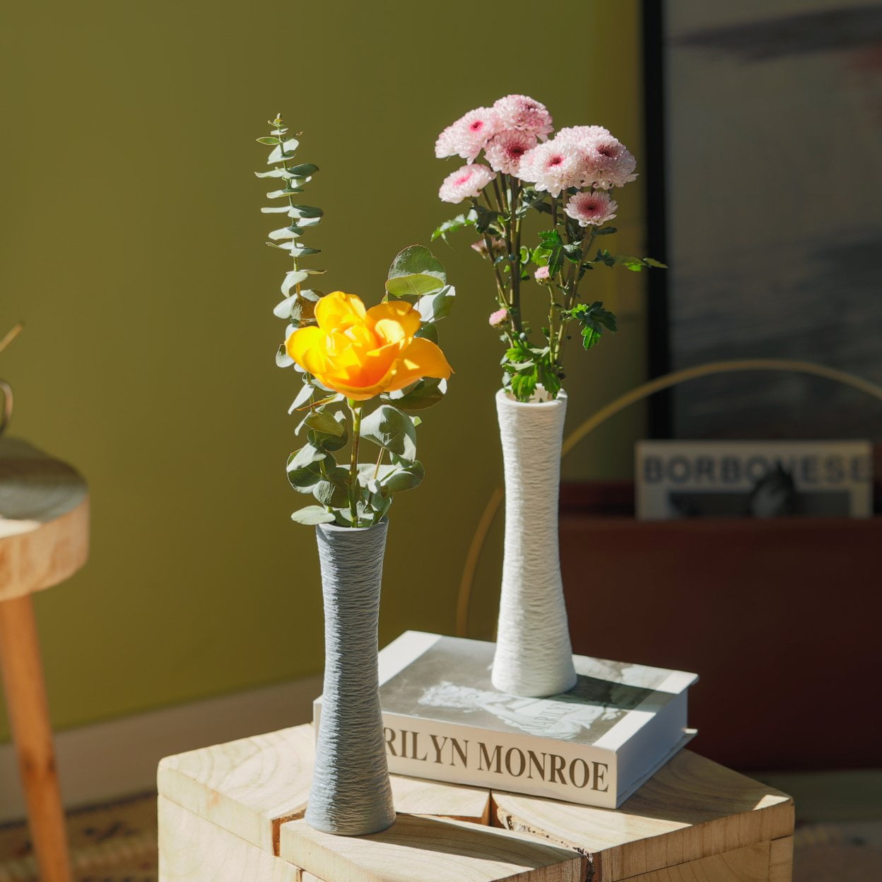 Contemporary Ceramic Textured Slim Hourglass Shape Table Vase Flower ...