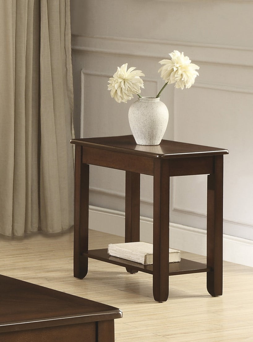 Contemporary Chairside Table with Shelf Dark Cherry Finish Wooden ...