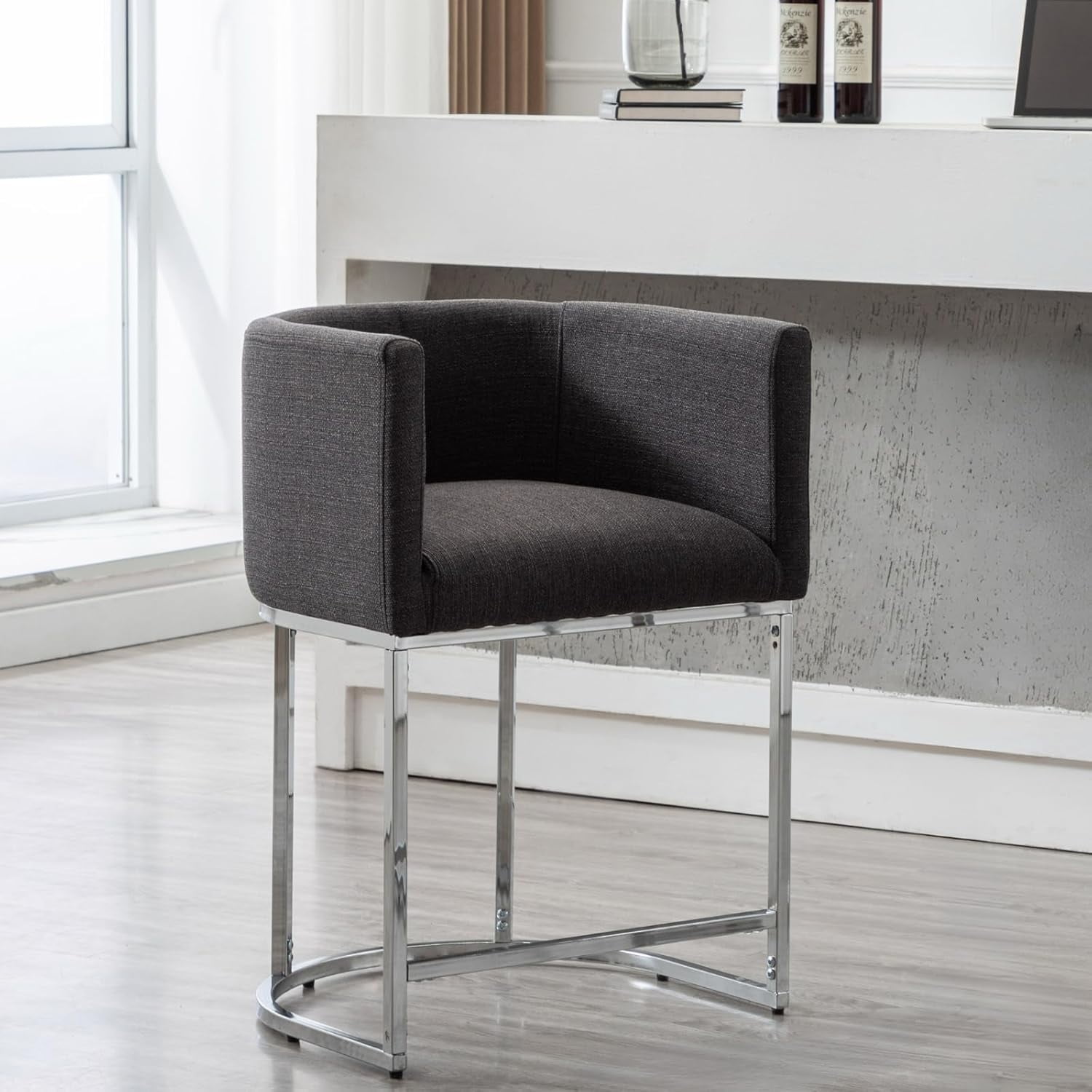 Contemporary Charcoal Linen Bar Stool 24" Upholstered Fabric Counter ...