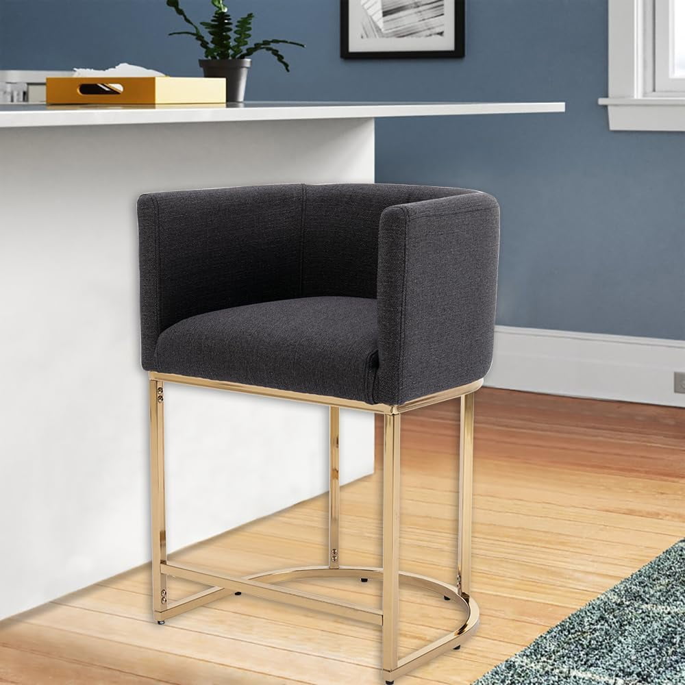 Contemporary Charcoal Linen Bar Stool 24" Upholstered Fabric Counter ...