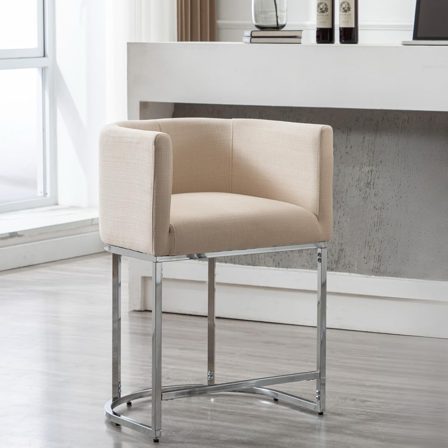 Contemporary Charcoal Linen Bar Stool 24" Upholstered Fabric Counter ...