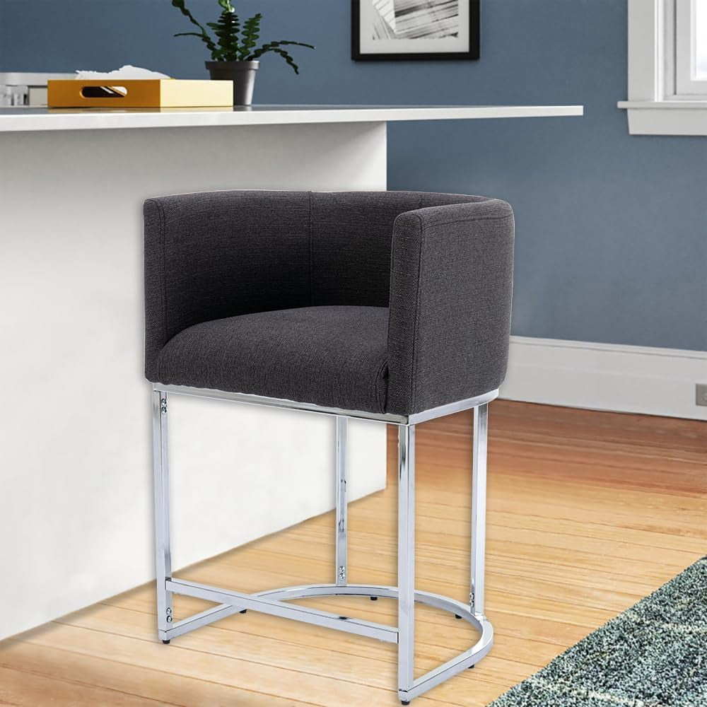 Contemporary Charcoal Linen Bar Stool 24" Upholstered Fabric Counter ...