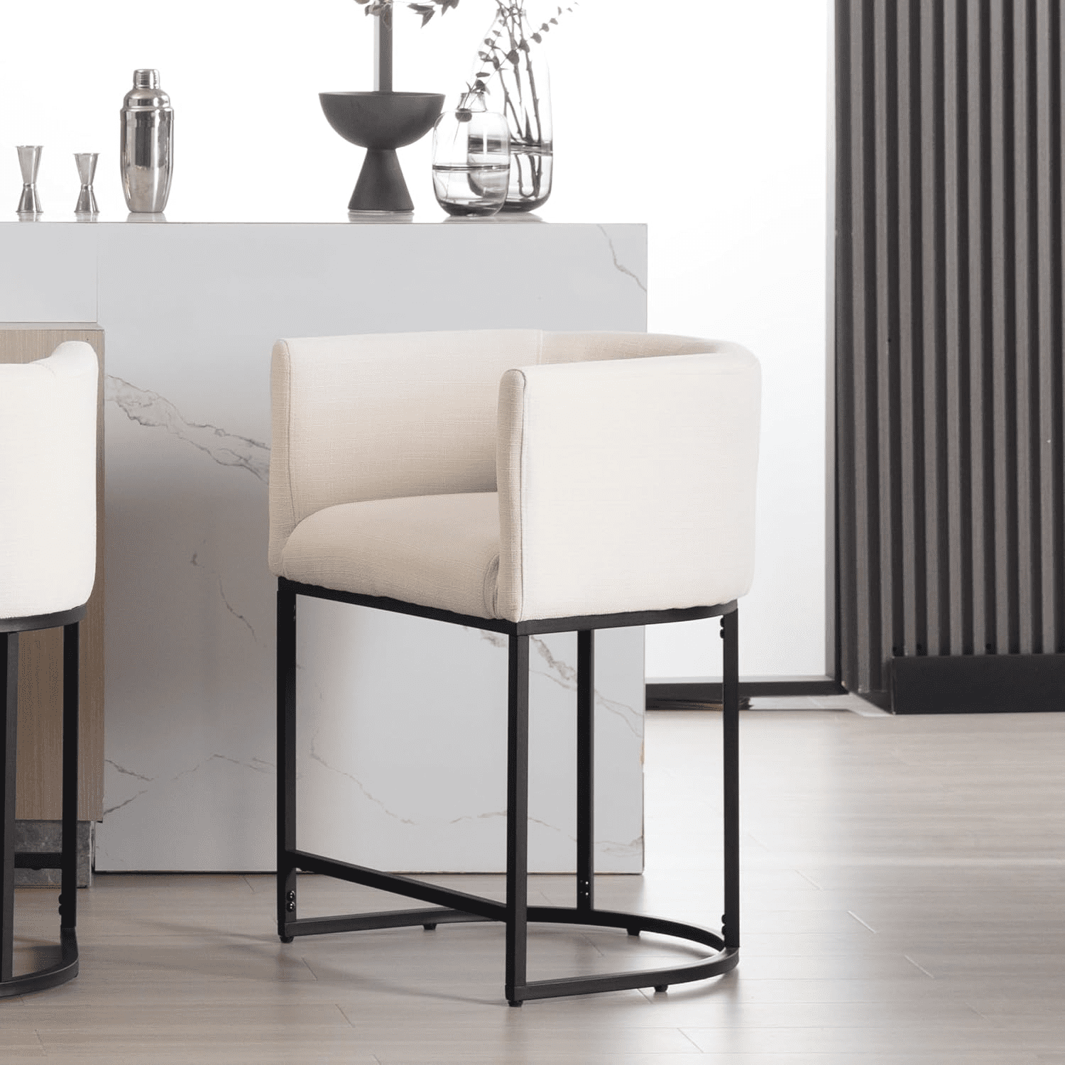 Contemporary Charcoal Linen Bar Stools 29" Upholstered Fabric Counter ...