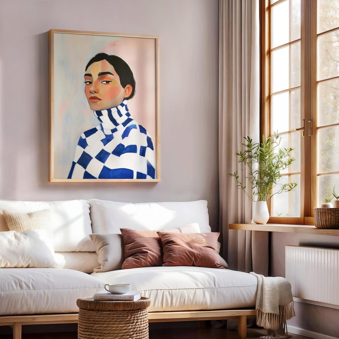 Contemporary Checkered Wall Art Woman Pastel Decor Colorful Print ...