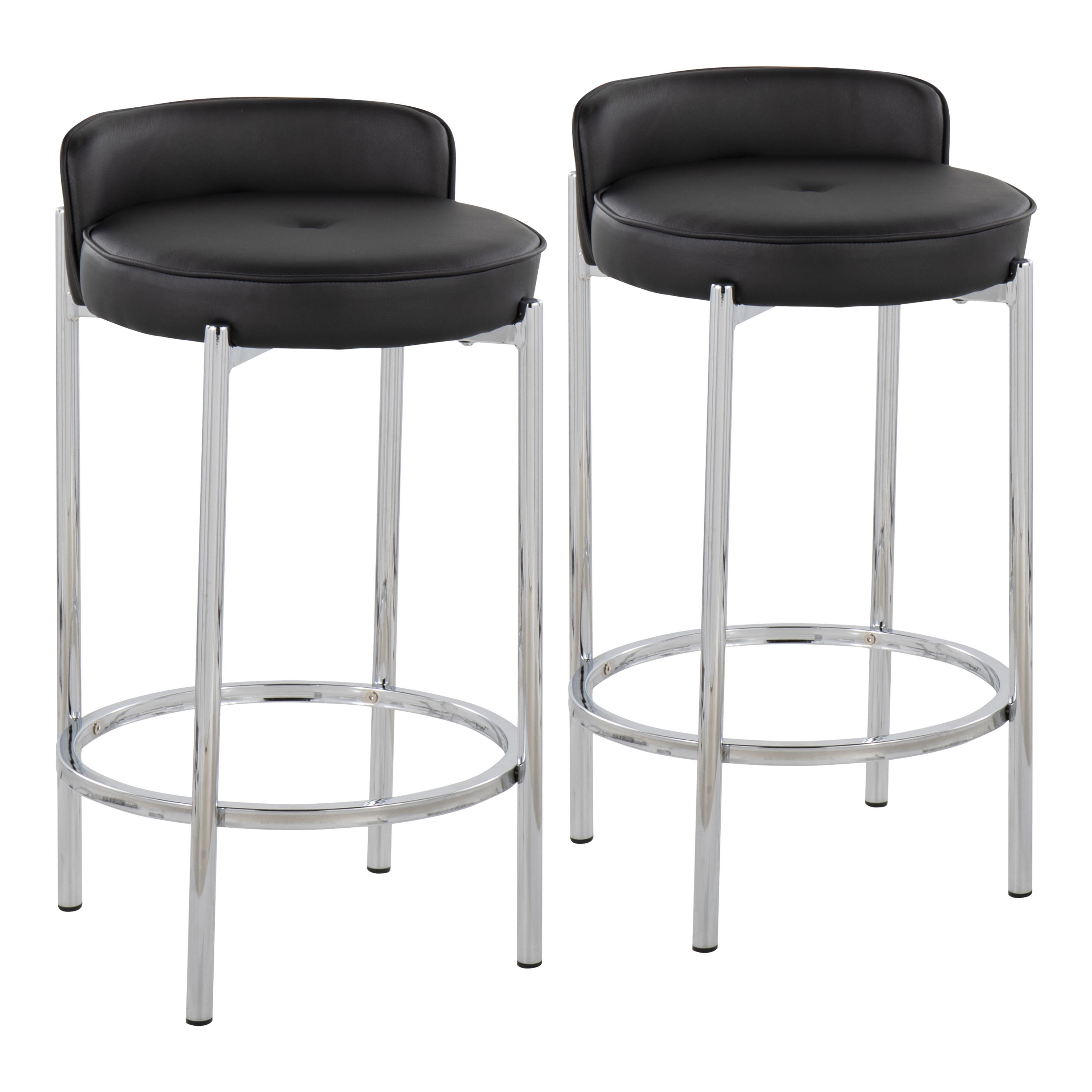 Contemporary Chrome & Black Faux Leather Counter Stool Set of 2 - Glam ...