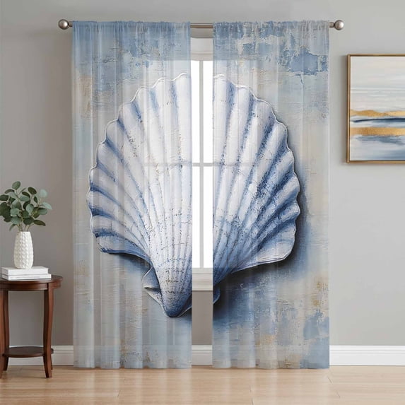 Contemporary Coastal Sheer Curtains 96 Inch Length 2 Panels Set, Ocean ...