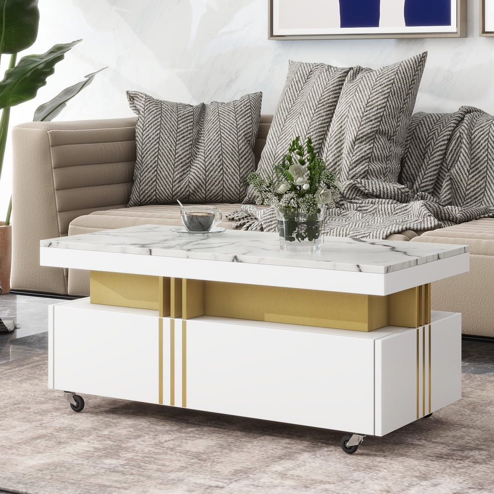 Contemporary Coffee Table Center Cocktail Table with Caster Wheels and ...