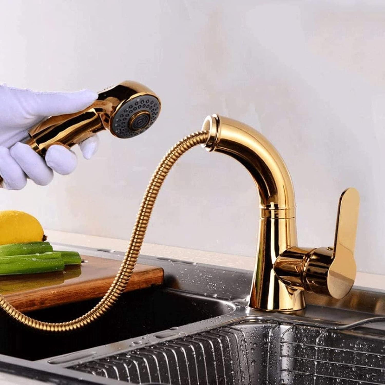Contemporary Copper Pull-Out Antique Kitchen Faucet, Retro Hot and Cold ...