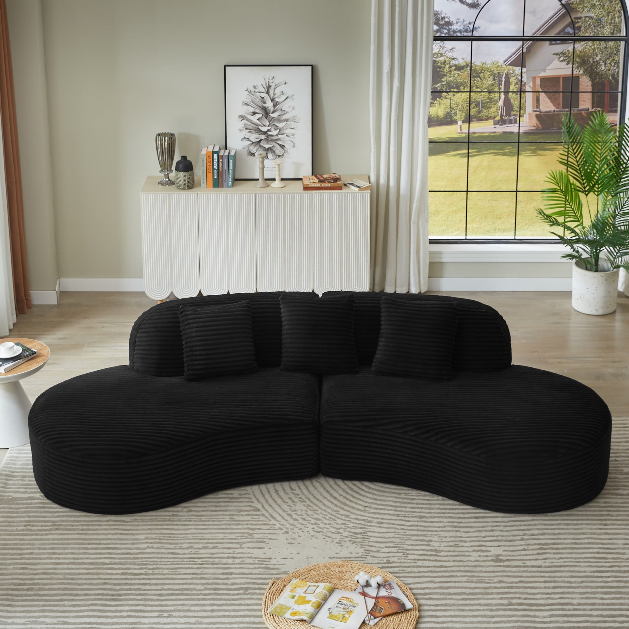 Contemporary Corduroy Compressed Upholstered Curved Sectional Sofa with ...