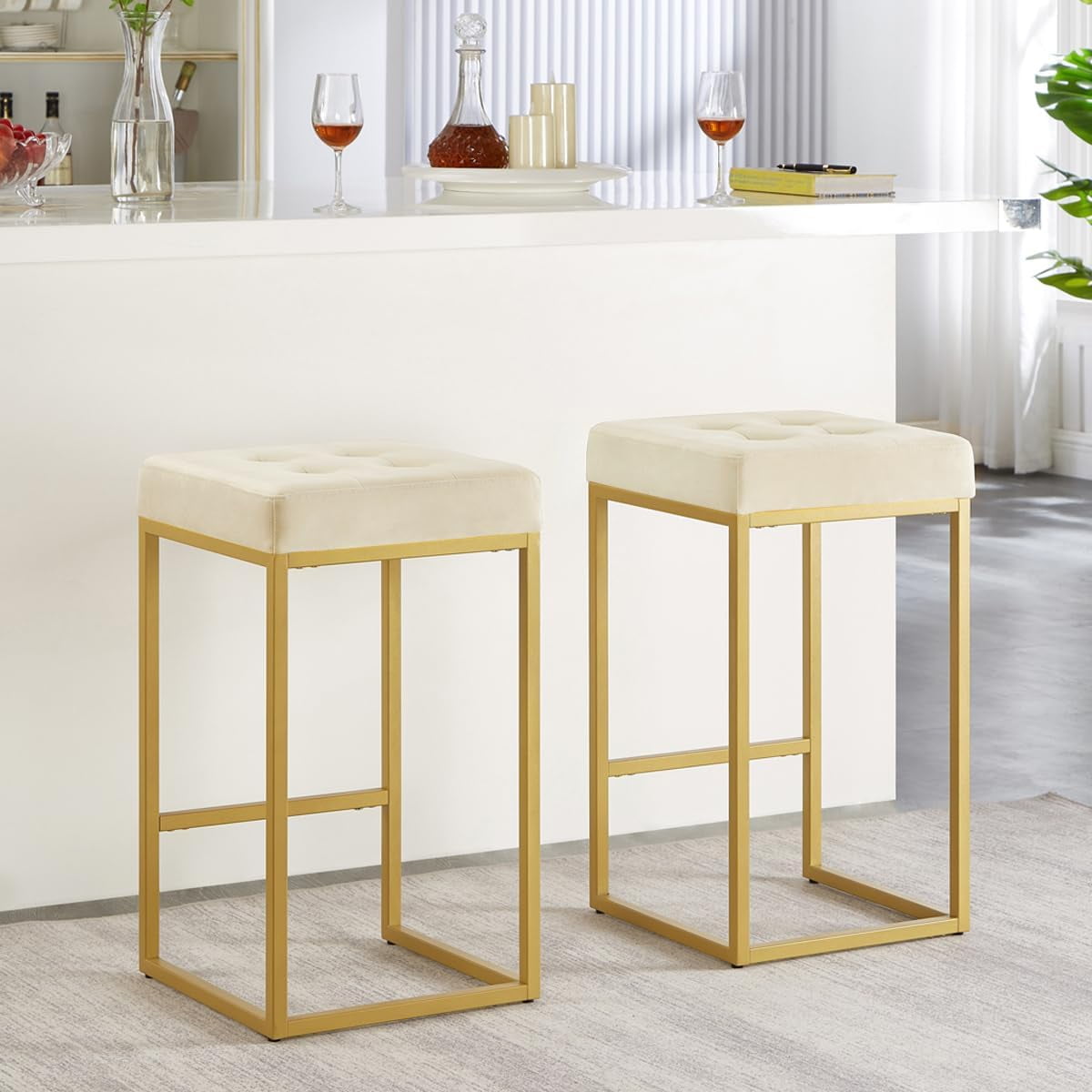 Contemporary Counter Height Bar Stool Set of 2 for Kitchen Island, 26 ...