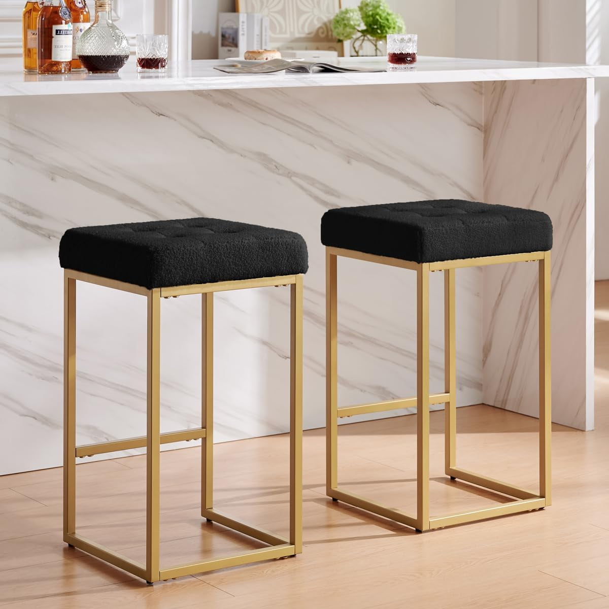 Contemporary Counter Height Bar Stool Set of 2 for Kitchen Island, 26 ...