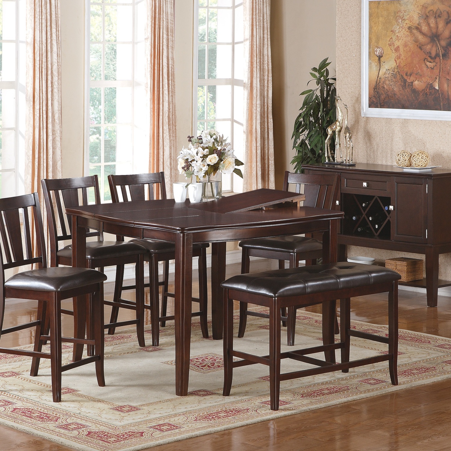 Contemporary Counter Height Dining 6pc Set Table w Butterfly Leaf 4x ...