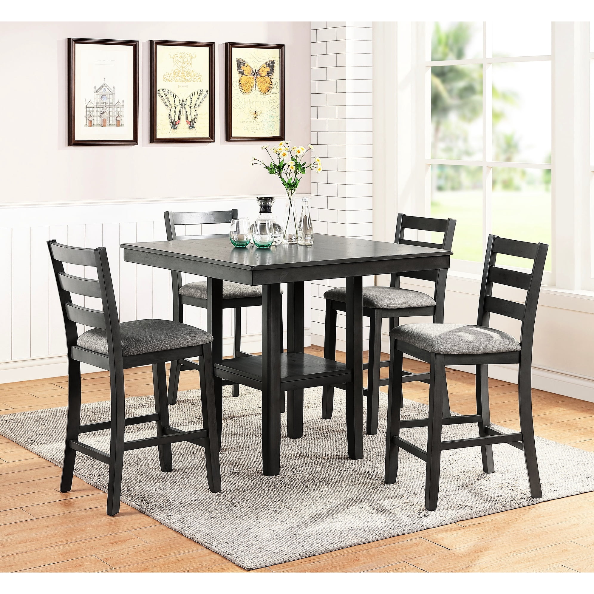 Contemporary Counter Height Dining , Gray Solid Wood Table With Shelves ...