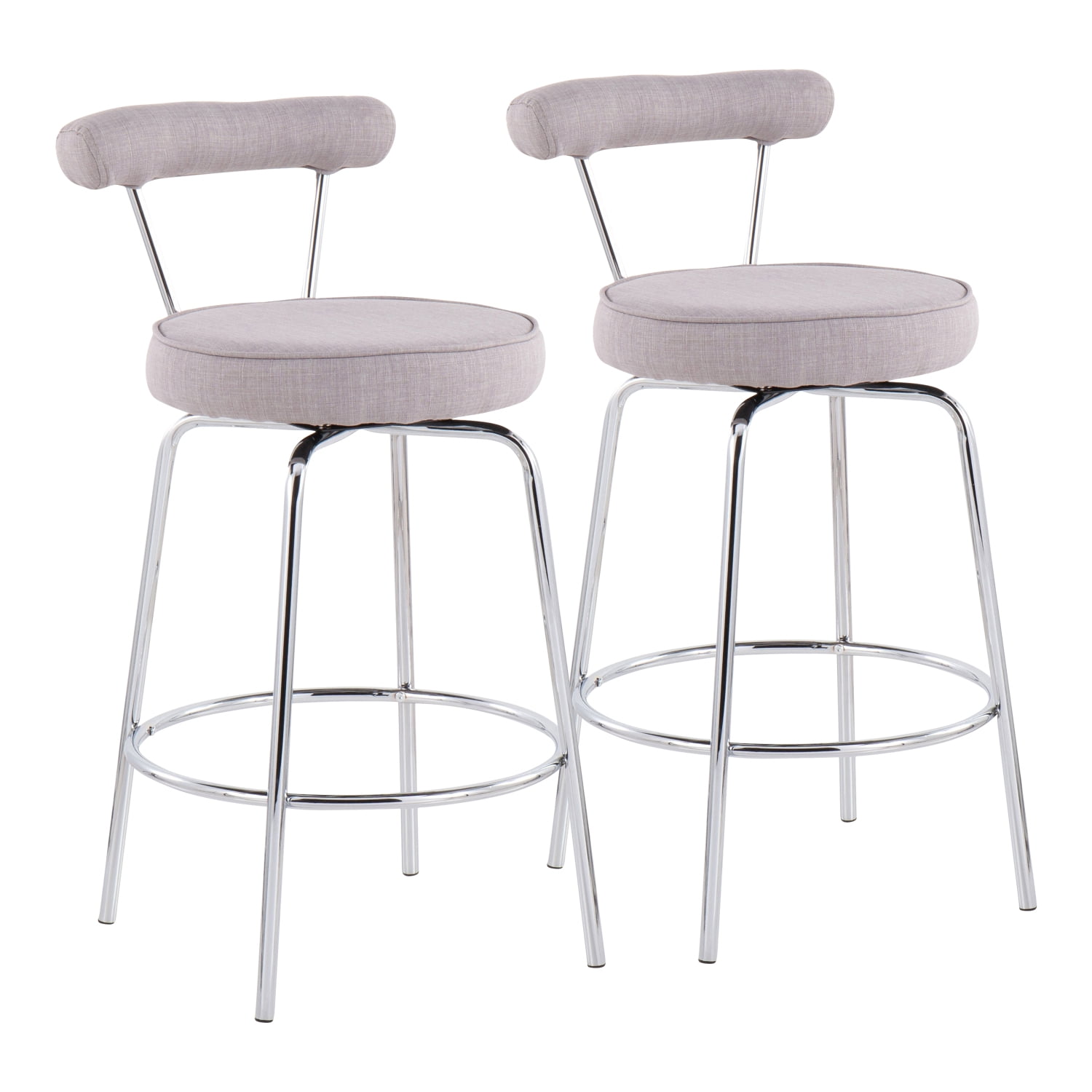 Contemporary Counter Stool in Chrome and Light Grey Fabric - Set of 2 ...