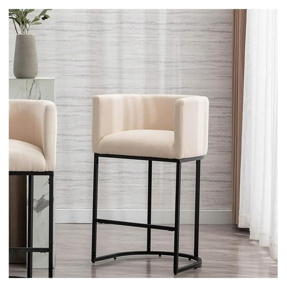 Contemporary Cream Linen Bar Stool, 29" Upholstered Fabric Counter ...