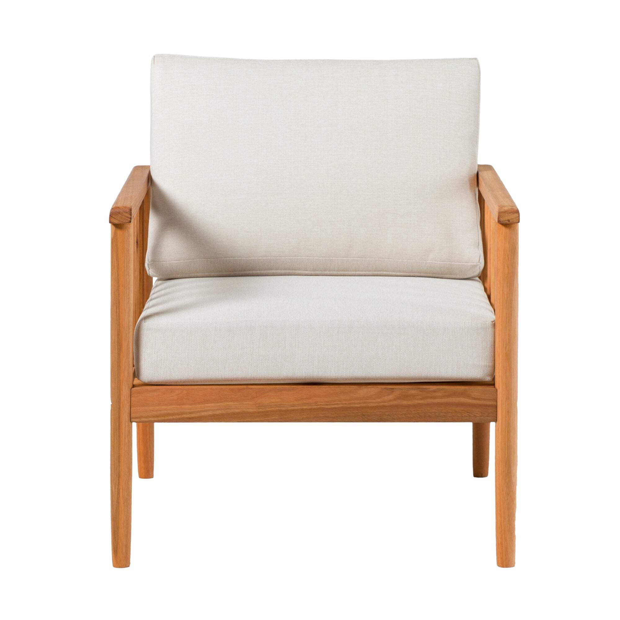 Contemporary Cushioned Eucalyptus Wood Patio Accent Chair Natural ...
