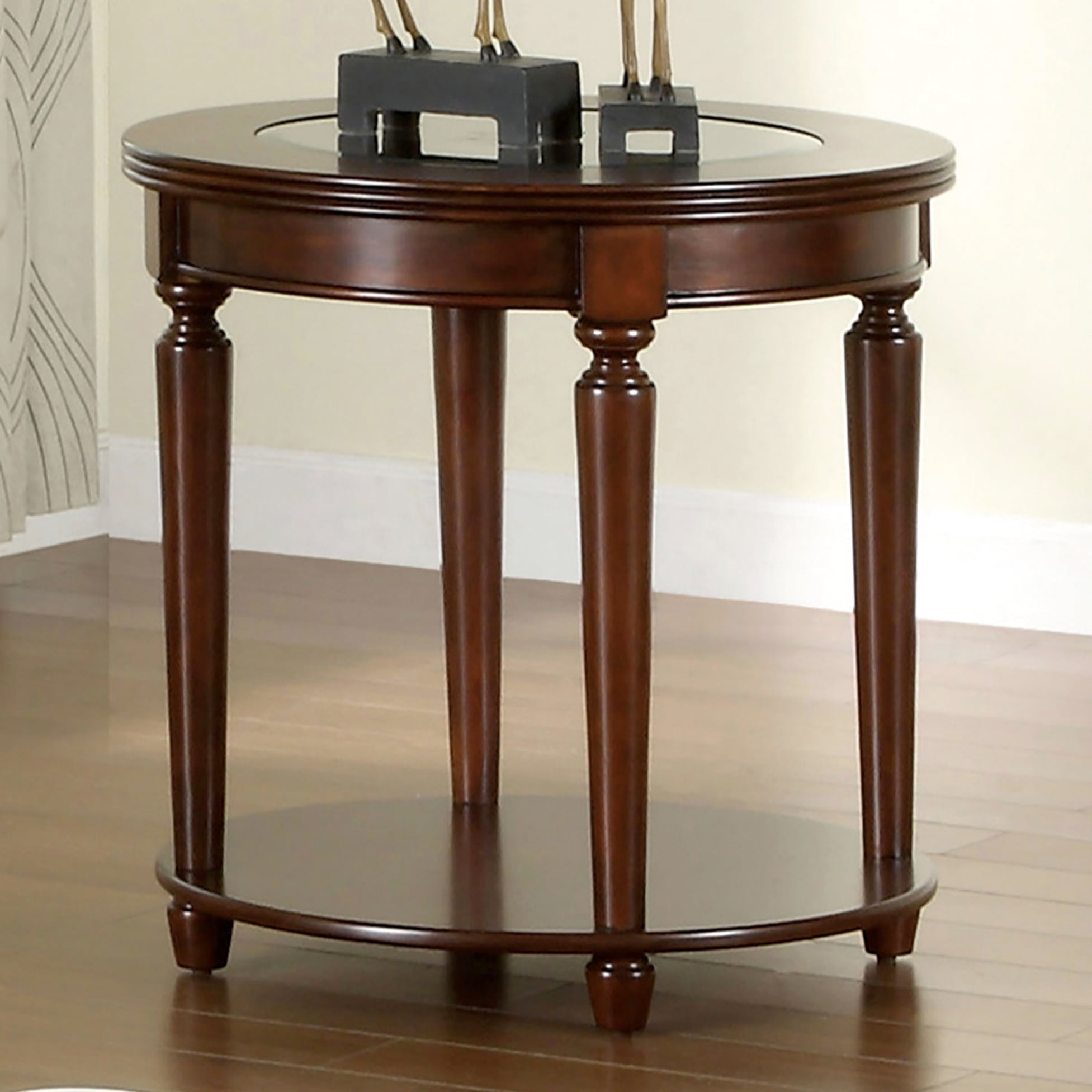 Contemporary Dark Cherry End Table With Turned Leg And Shelf Transitional Style Open Concept ...