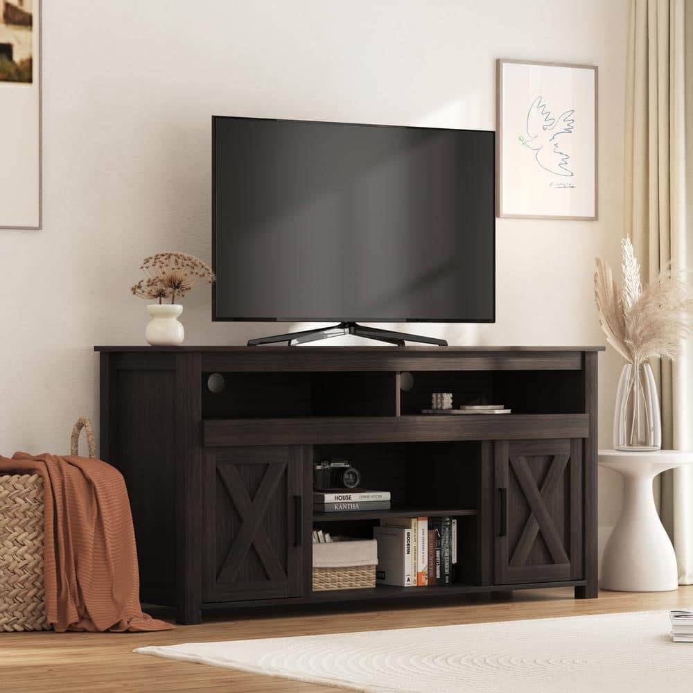 Contemporary Dark Walnut Rectangular Media Console TV Stand ...