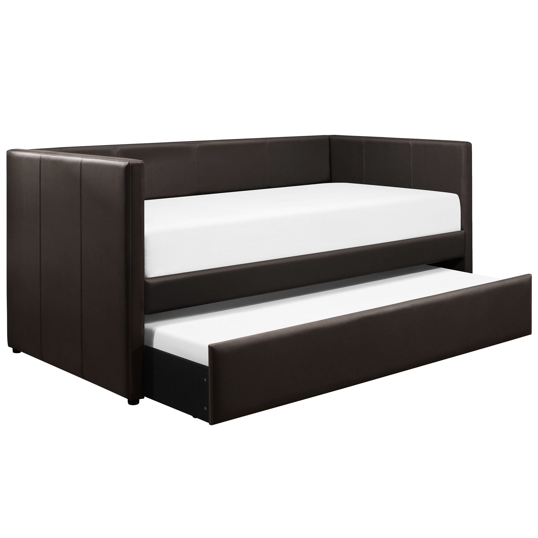 Contemporary Daybed with Trundle in Brown Faux Leather | Great for ...
