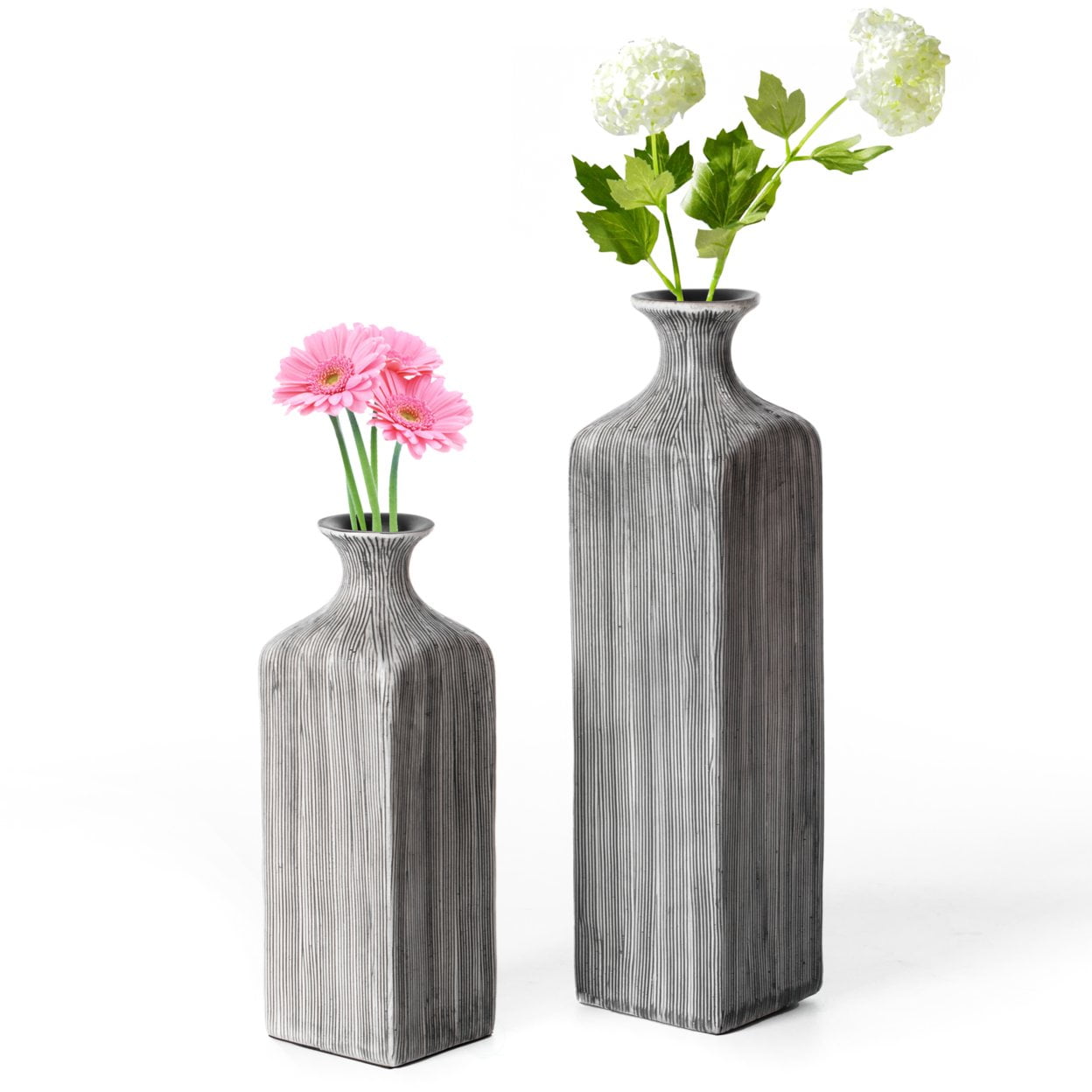 Contemporary Decorative Square Table Flower Vase with Gray Striped ...