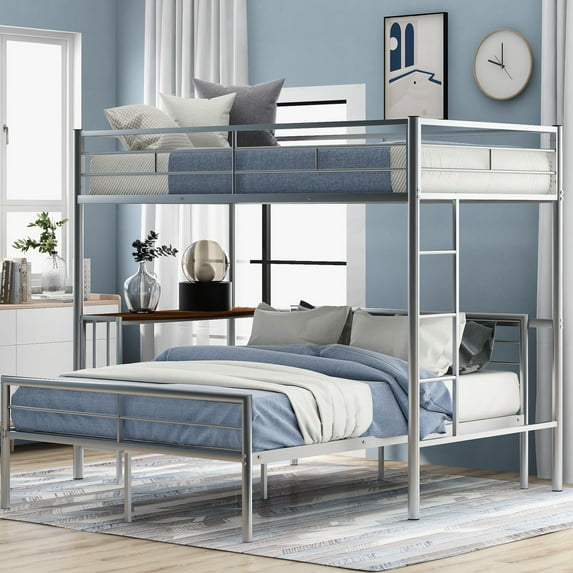 Contemporary Design, Adjustable Feature - Twin Full Bunk Bed with Built ...