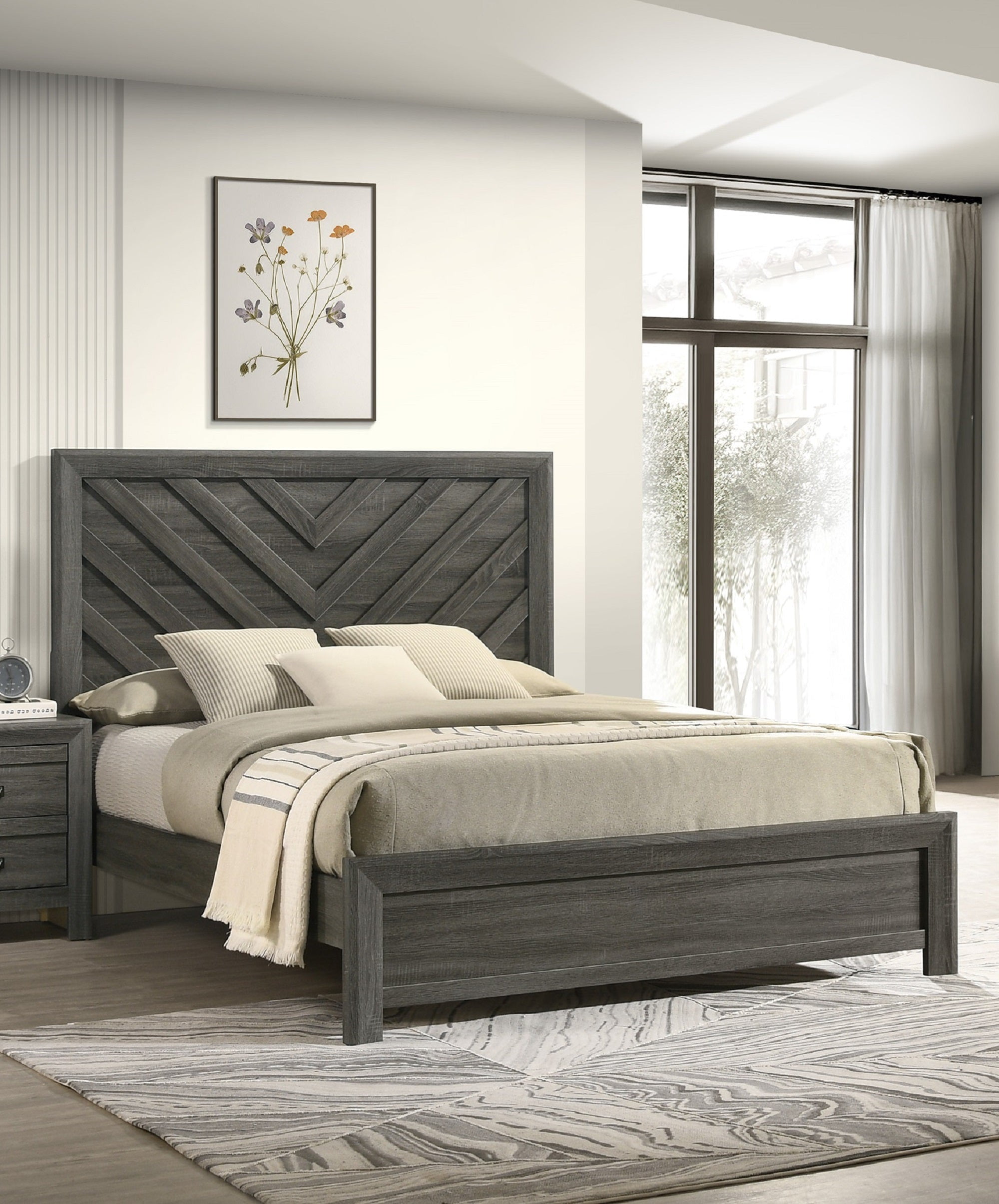 Contemporary Design Rustic Chevron Patterned Headboard King Size Panel ...