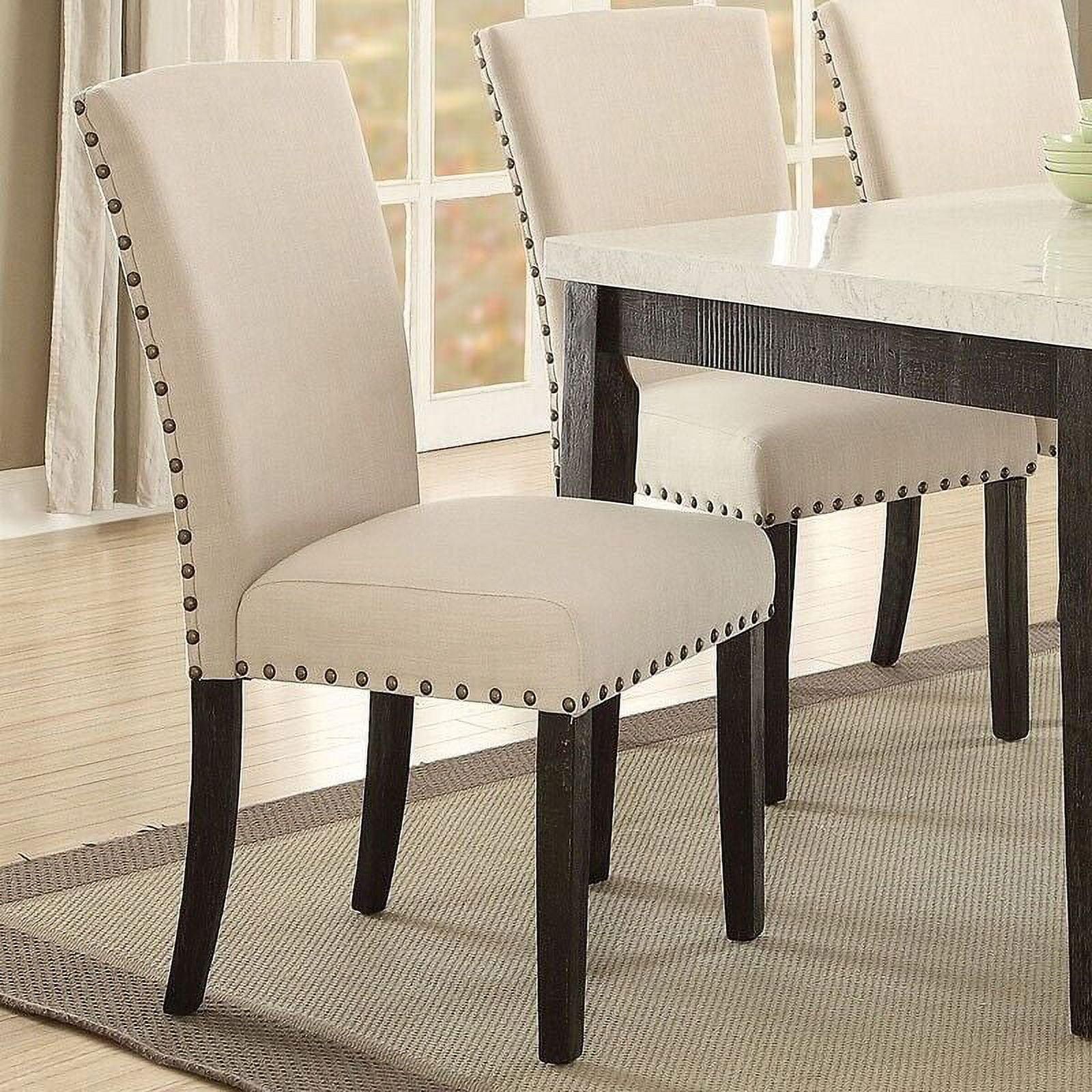 Contemporary Design Side Chairs 4pc Set Beige Upholstered Dark Oak ...