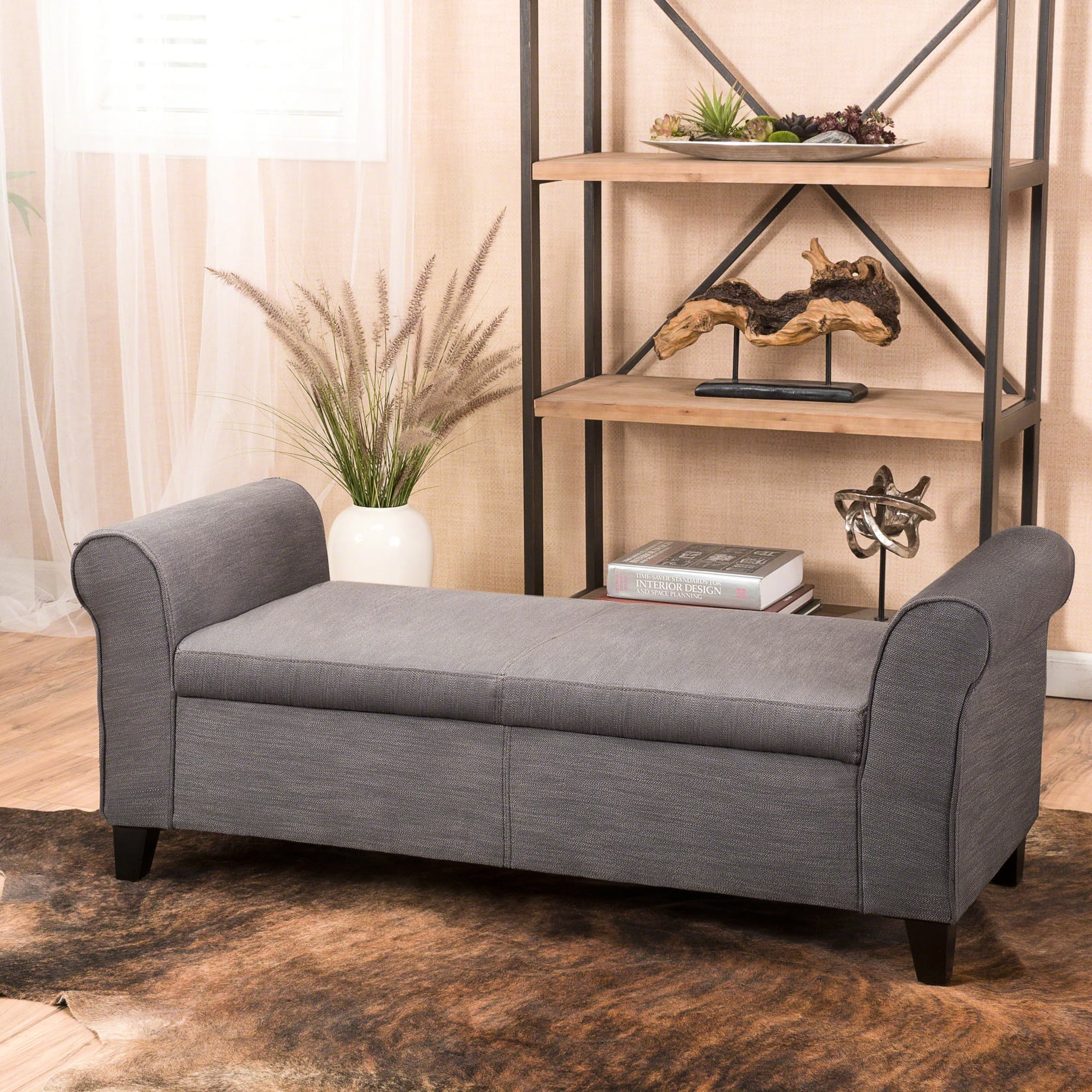 Contemporary Design with Rolled Arms - Upholstered Storage Ottoman for ...