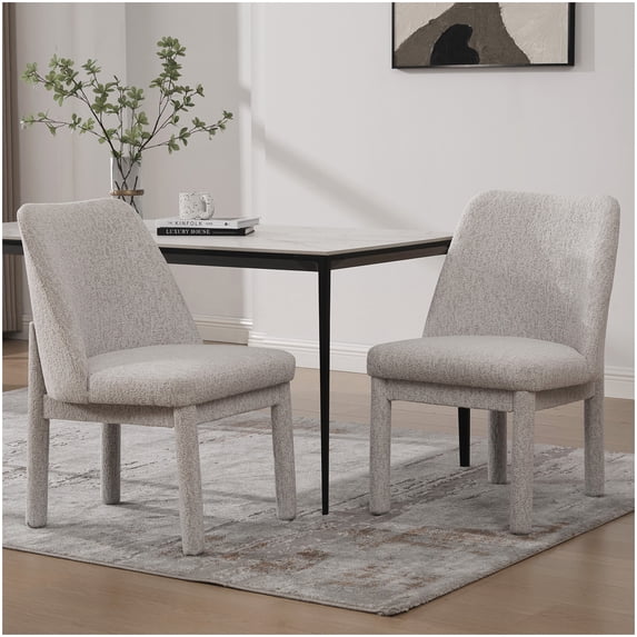 Contemporary Dining Chair Pair, Beige Chenille Fabric and Rubberwood ...