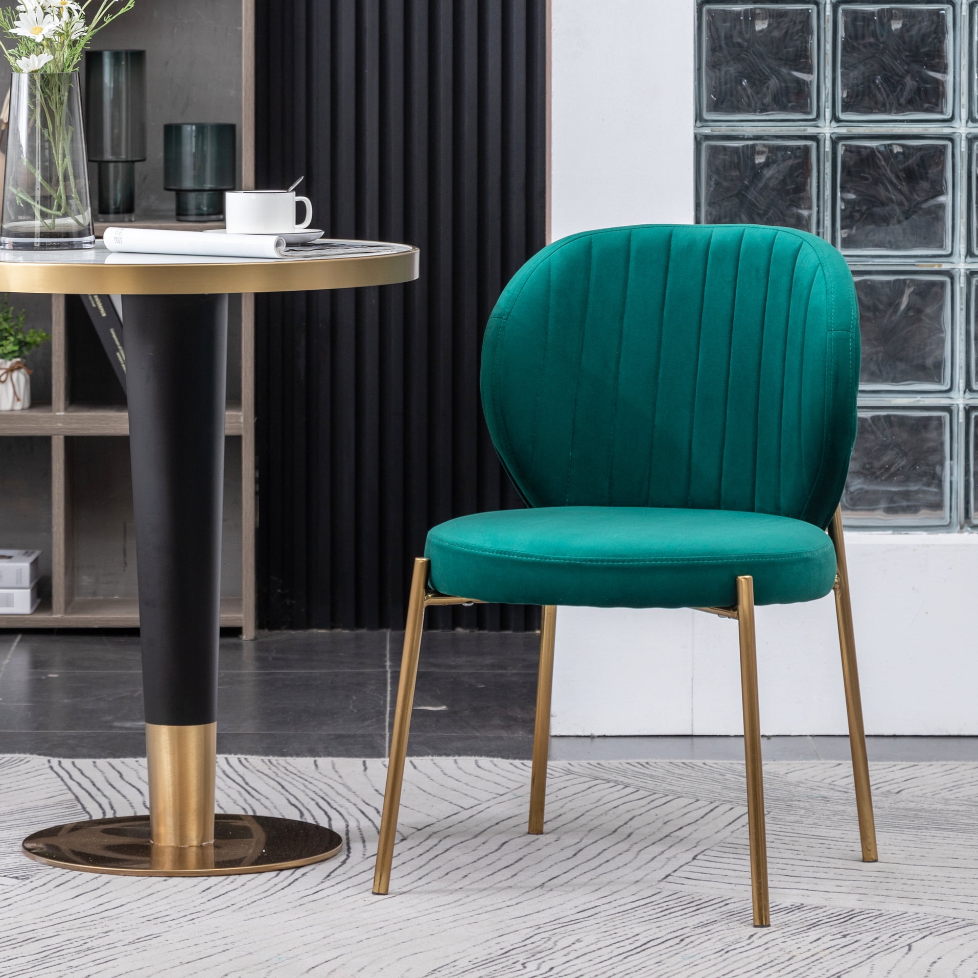 Contemporary Dining Chair With Velvet Texture - Design Round Seat And ...