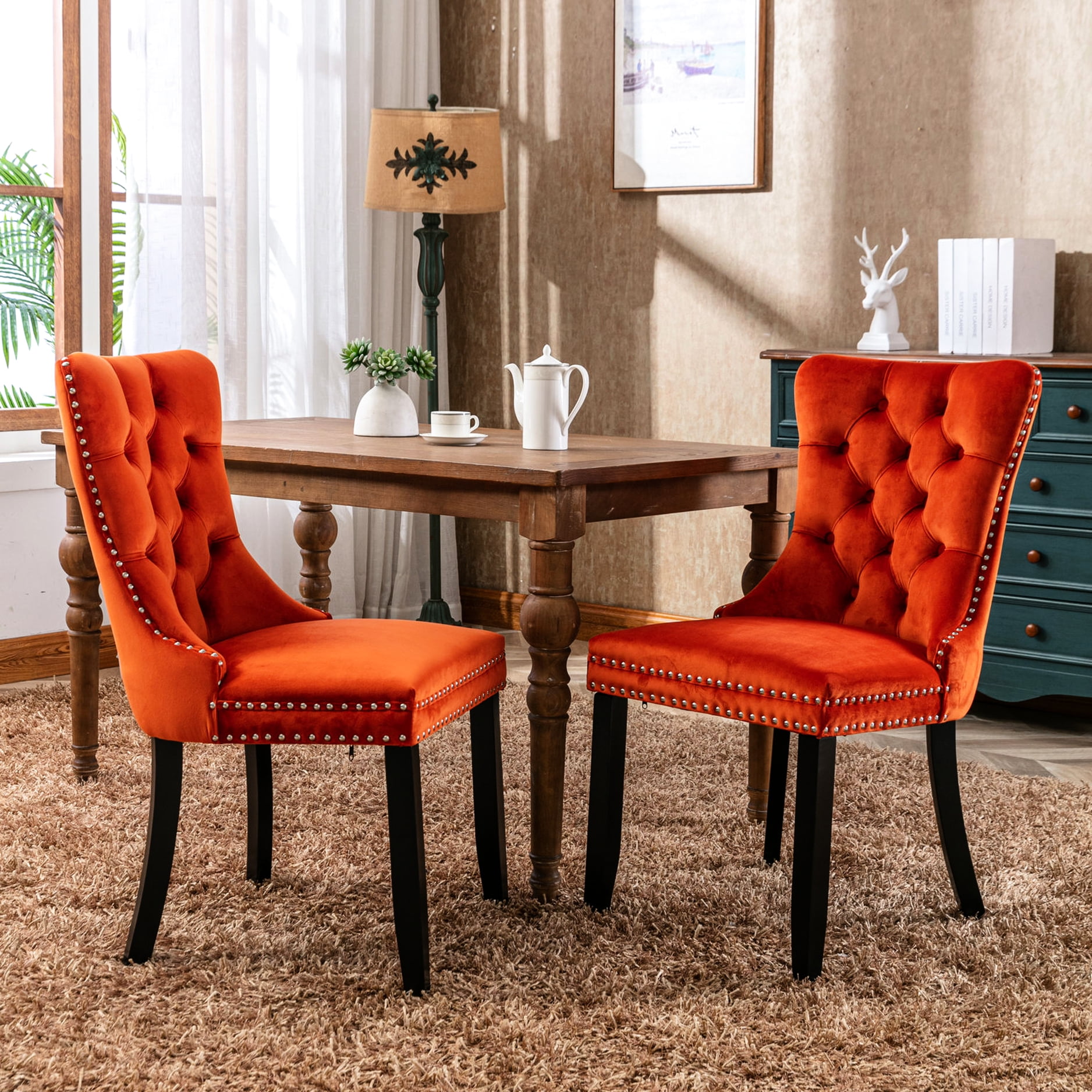Contemporary Dining Chairs With Elegant Velvet Upholstery And Wood Legs ...