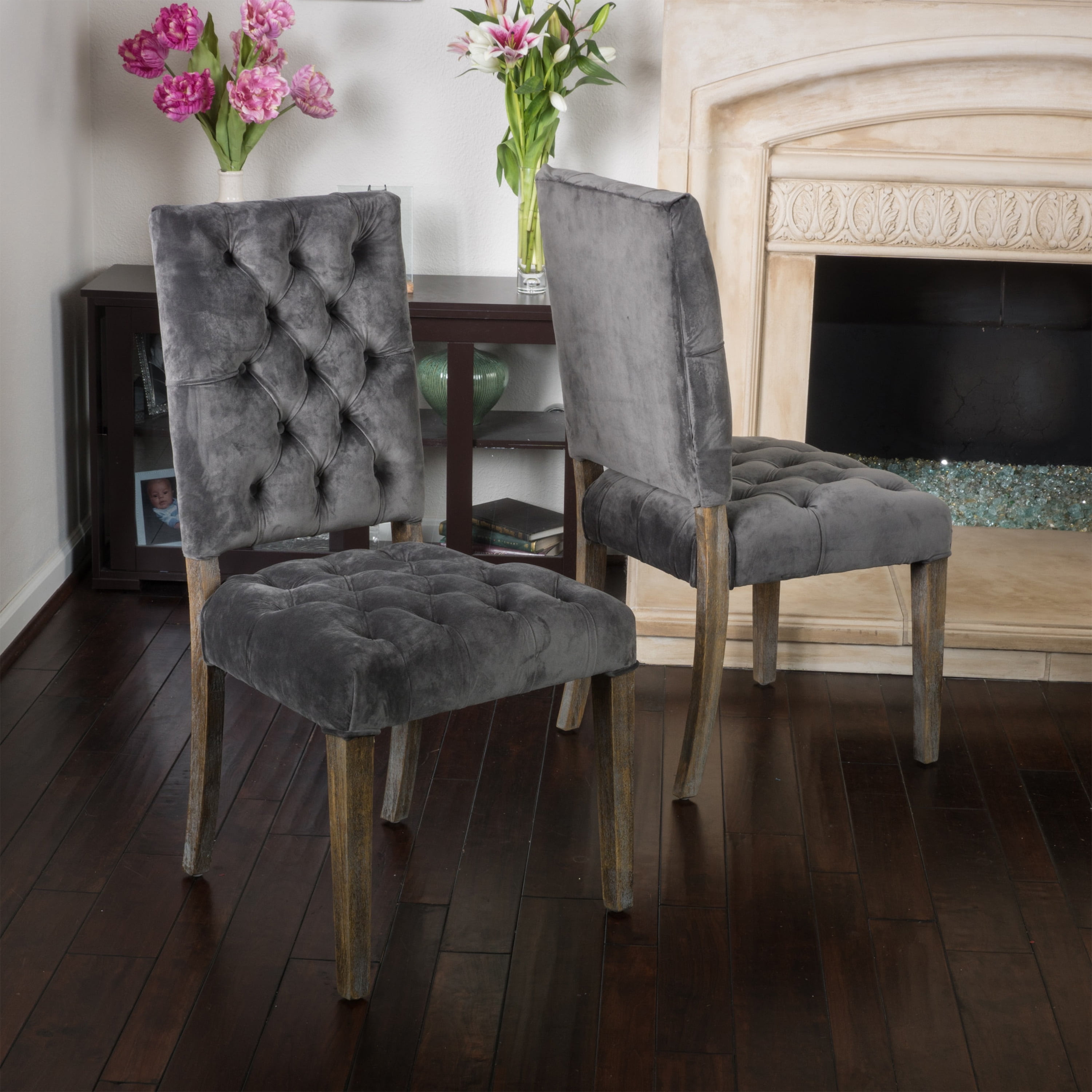Contemporary Dining Chairs with Button Tufted Backrest - Charcoal PU ...