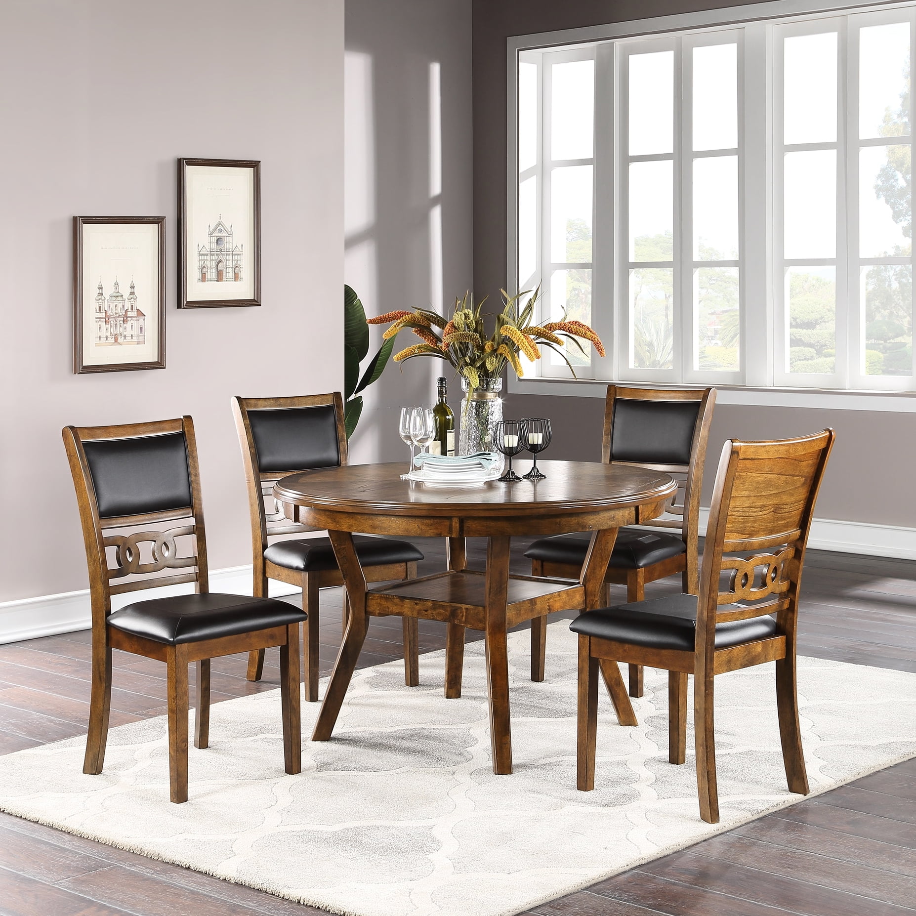 Contemporary Dining Furniture: Walnut Table With 4 Side Chairs, Extra ...