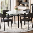 Contemporary Dining Set for 4, White Round Table with Black PU Chairs ...