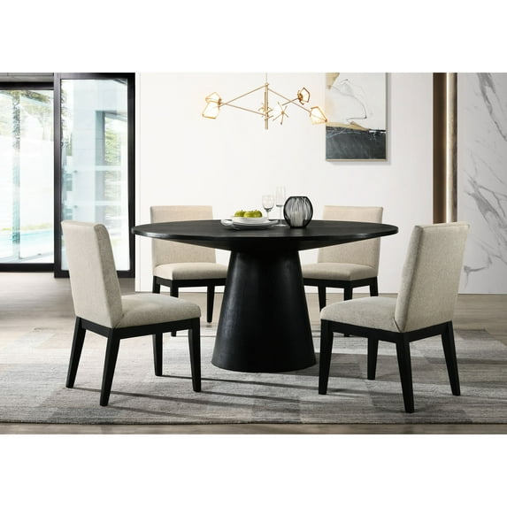 Contemporary Dining Table Set / 59" Dia Table, 19"W Chairs, Solid Wood ...