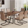 Contemporary Dining Table and 6 Chairs Set, Brown Wood Grain Fishbone ...