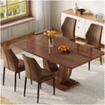 Contemporary Dining Table and Chairs Set for 4, Dark Wood Texture Top ...