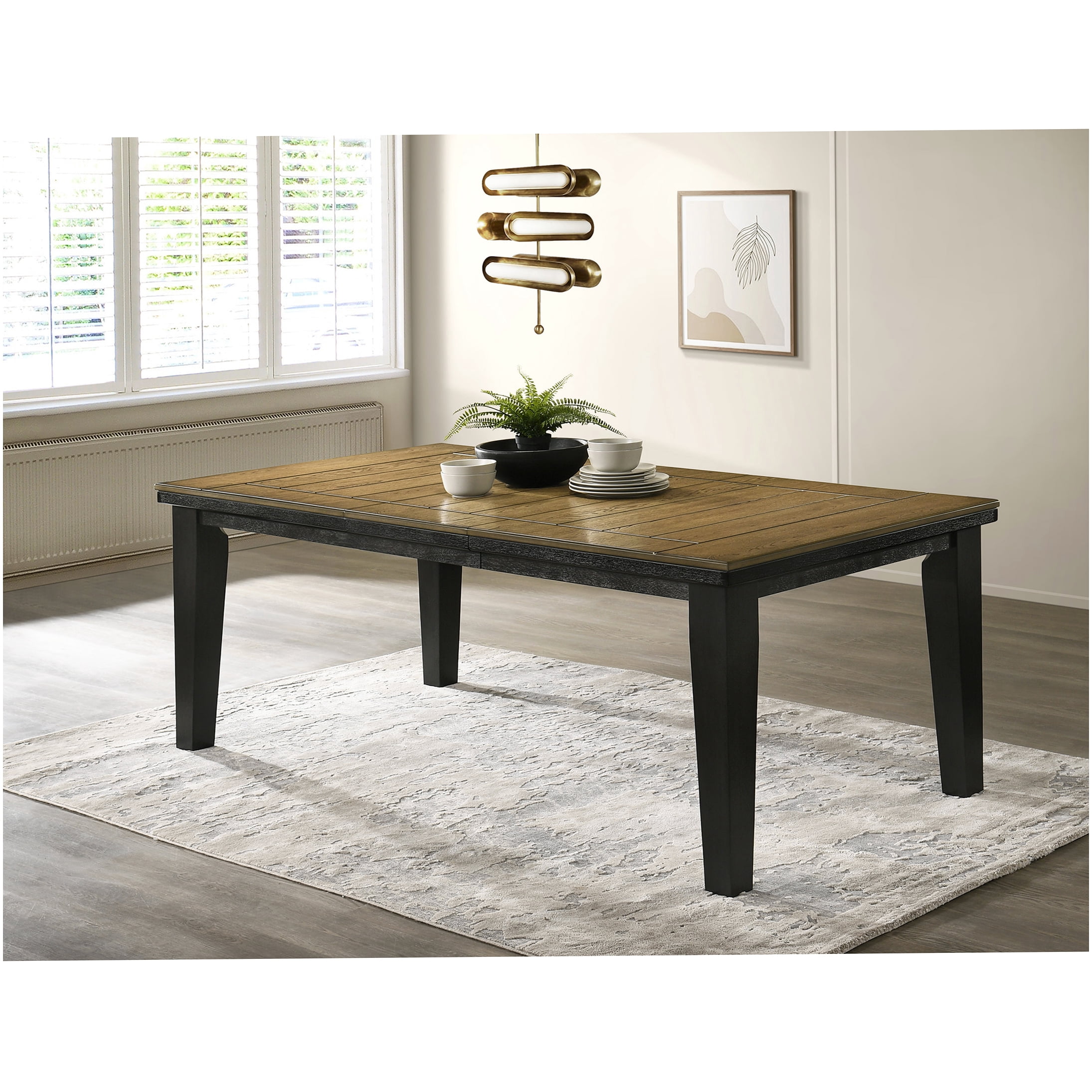 Contemporary Dining Table with 18" Leaf, Charcoal Finish, Solid Wood ...