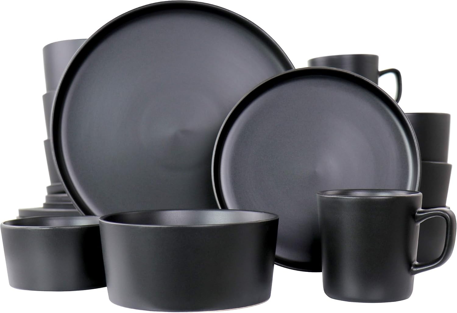Contemporary Dinnerware Set, 20 Piece, Black Ceramic, 20 Count ...