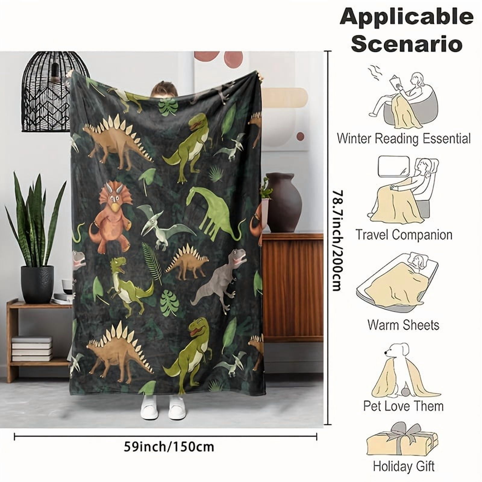 Contemporary Dinosaur Print Flannel Throw Blanket - Hypoallergenic Tear ...