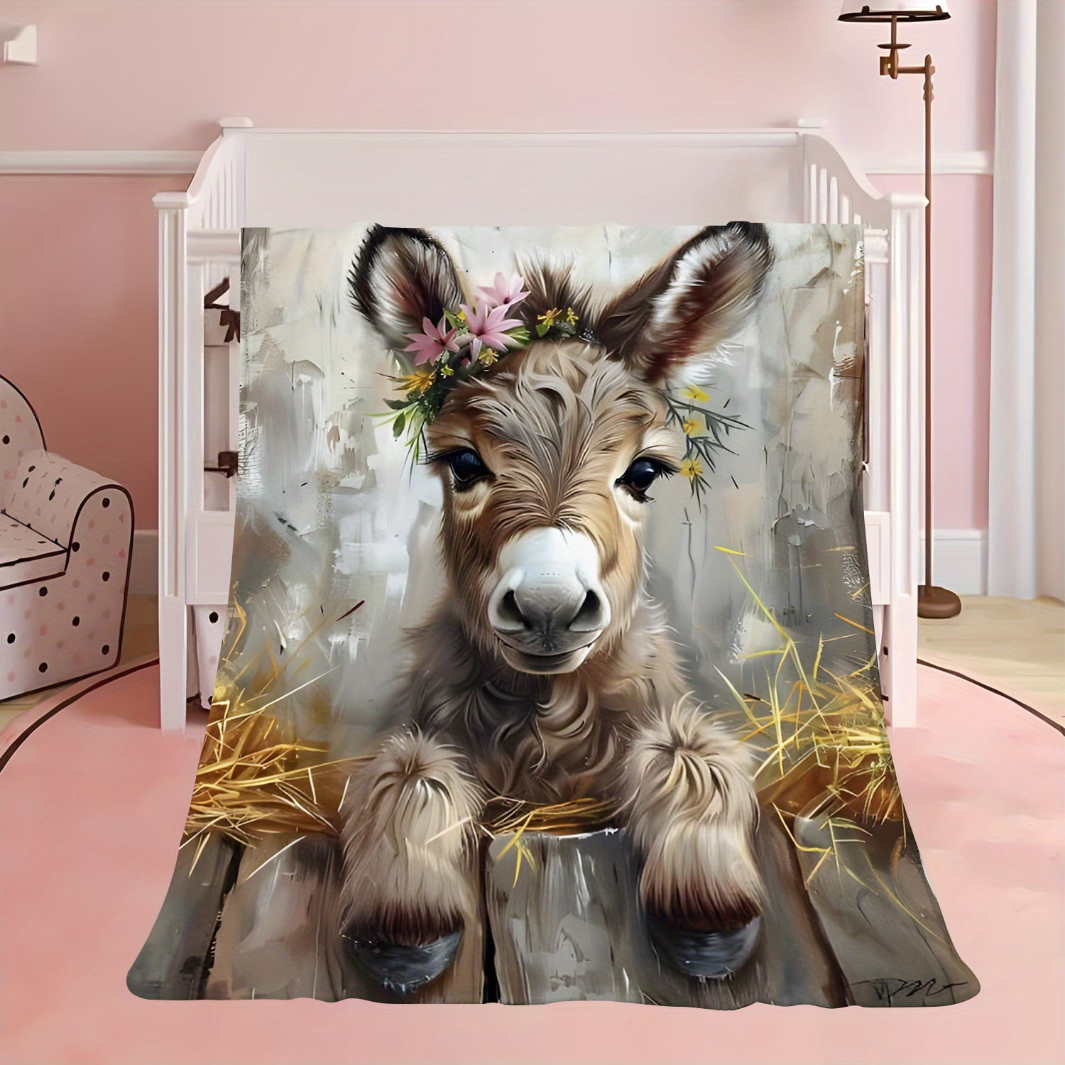 Contemporary Donkey Print Flannel Blanket, Soft Cozy Warm Winter Throw ...