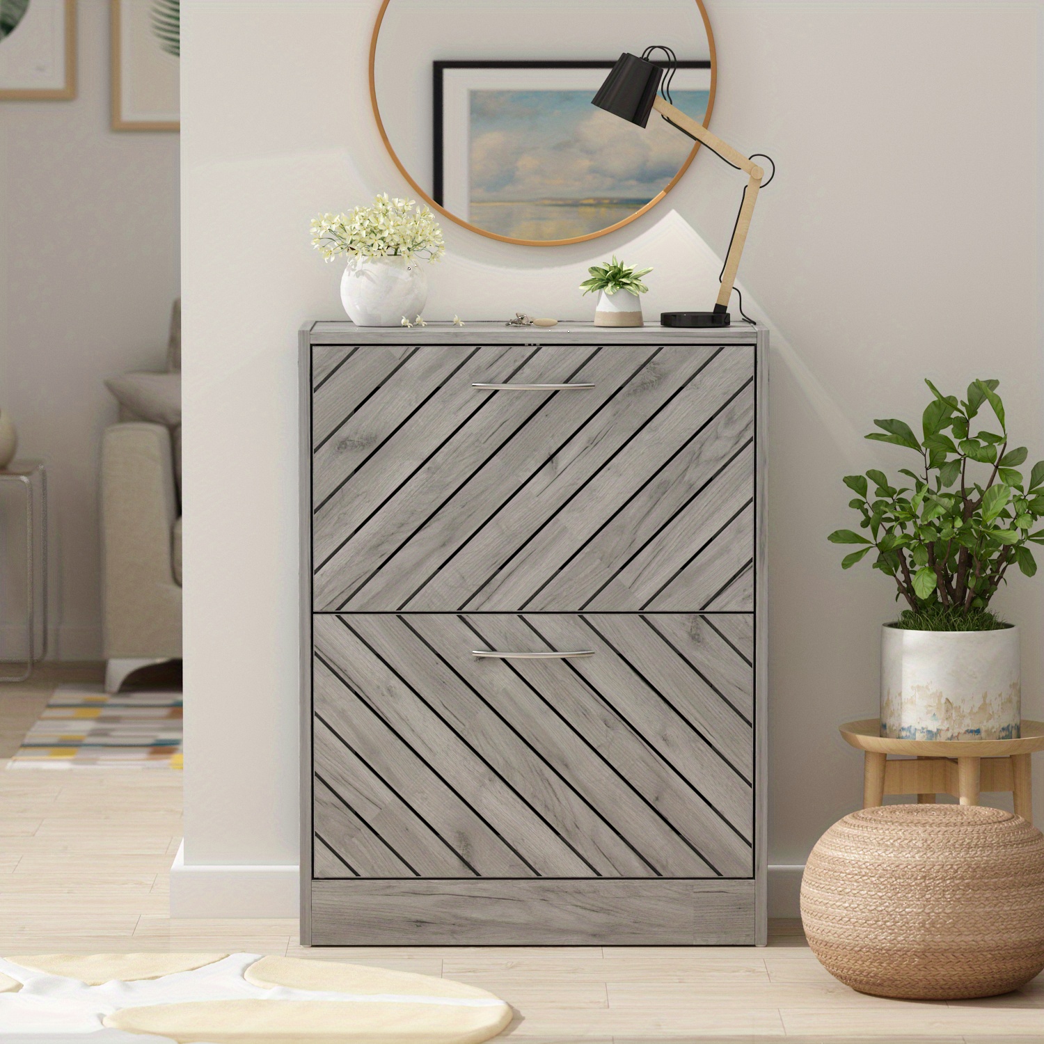 Contemporary Dual Flip Drawers Shutter Design Shoe Storage Unit Stylish ...