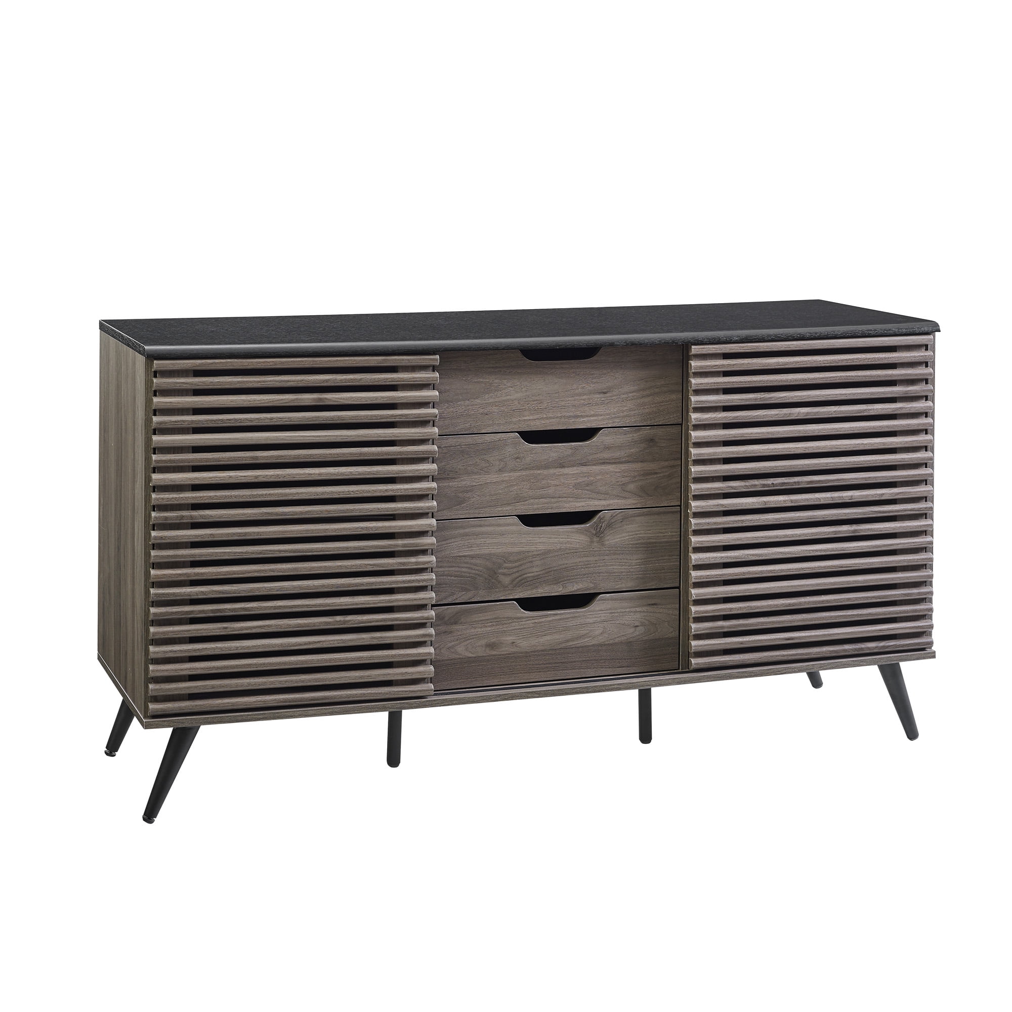 Contemporary Ebony & Slate Grey Sliding Slat-Door Sideboard for Living ...