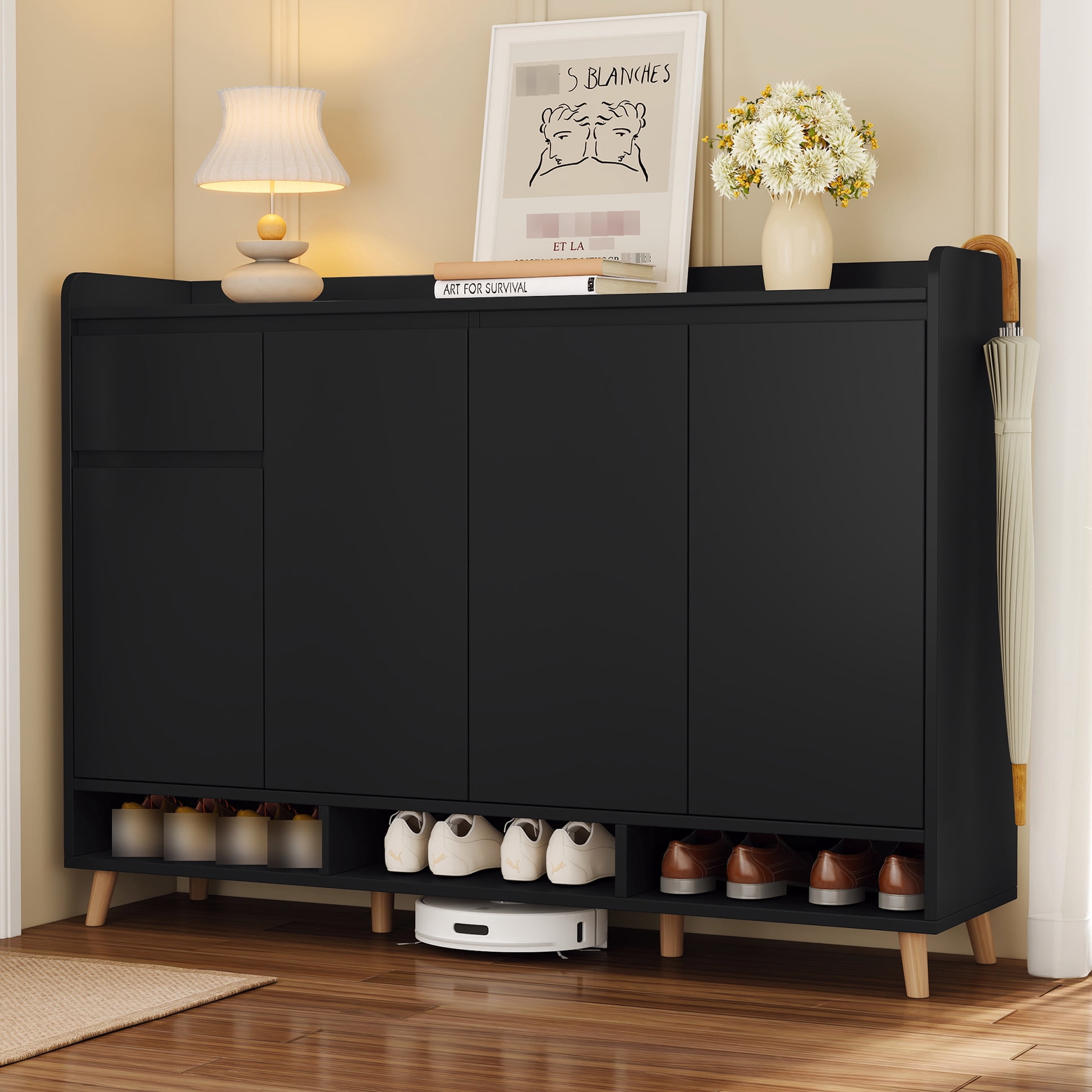Contemporary Entryway Organizer With Solid Particle Board - Black Sleek ...
