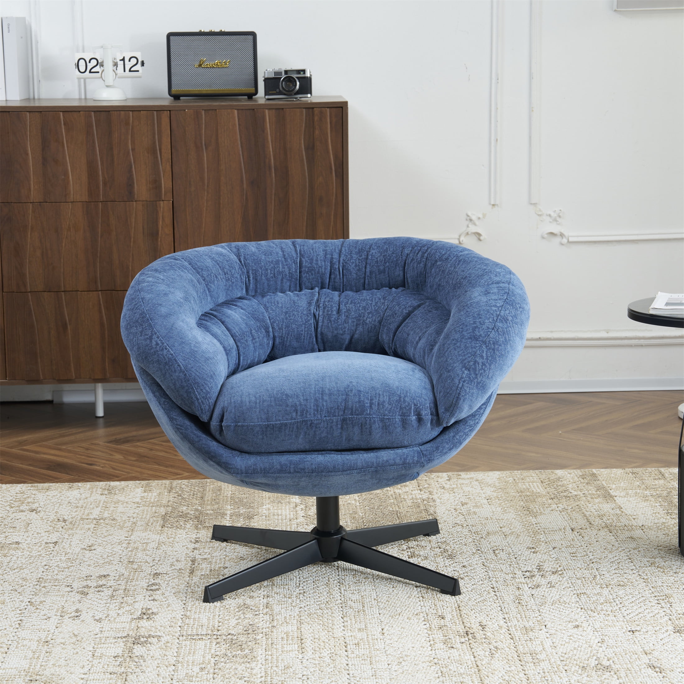 Contemporary Ergonomic Upholstered Chenille 360° Swivel Club Chair with ...
