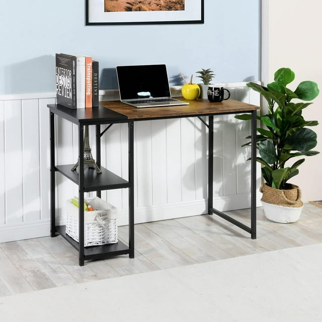 Contemporary Ergonomic Wood Compact Desk with Two Storage Shelves ...