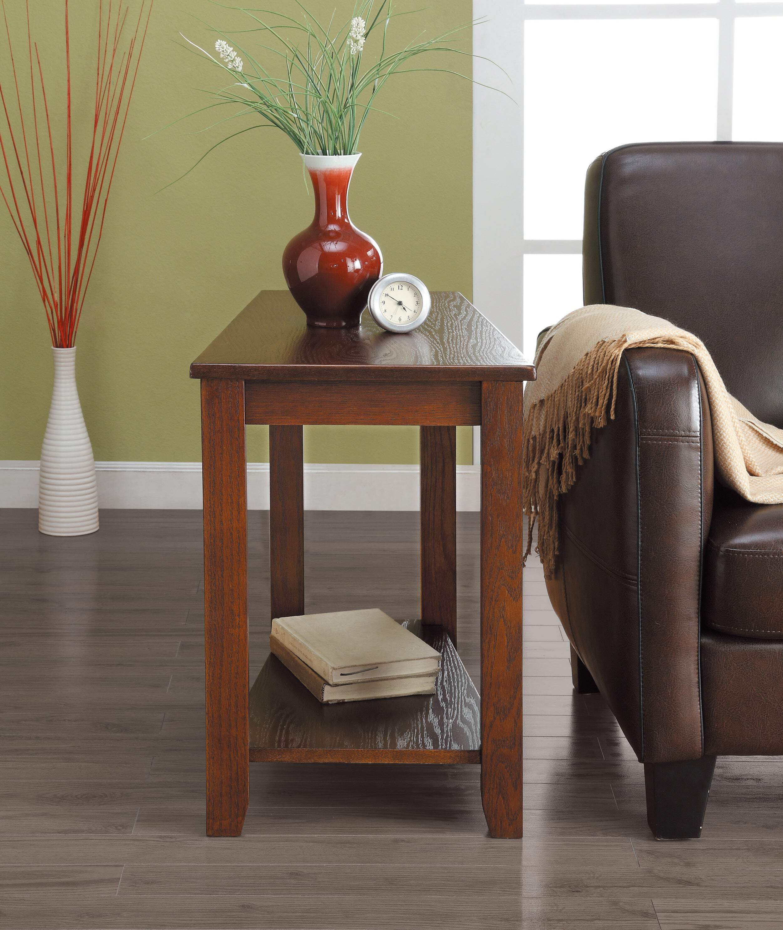 Contemporary Espresso Finish Chairside Table With Lower Shelf Wedge ...